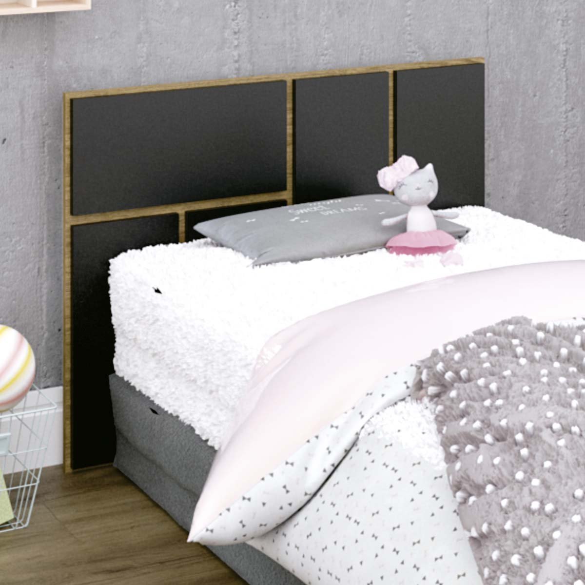 Cabeceira Solteiro MDF 100 cm Dominó Belmax:Álamo/Preto | MadeiraMadeira