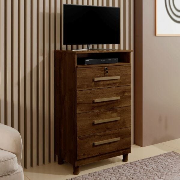Cômoda 4 Gavetas com Chave Conquista Kaiki Móveis Ipê CestaPlus ...