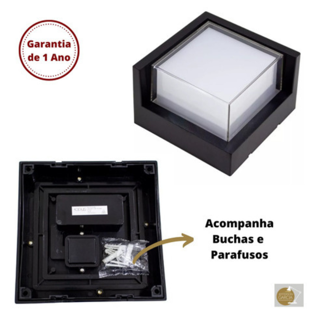 Arandela Mini Iglu Preta Quadrada 8w 3000k Ip65 Opus | MadeiraMadeira