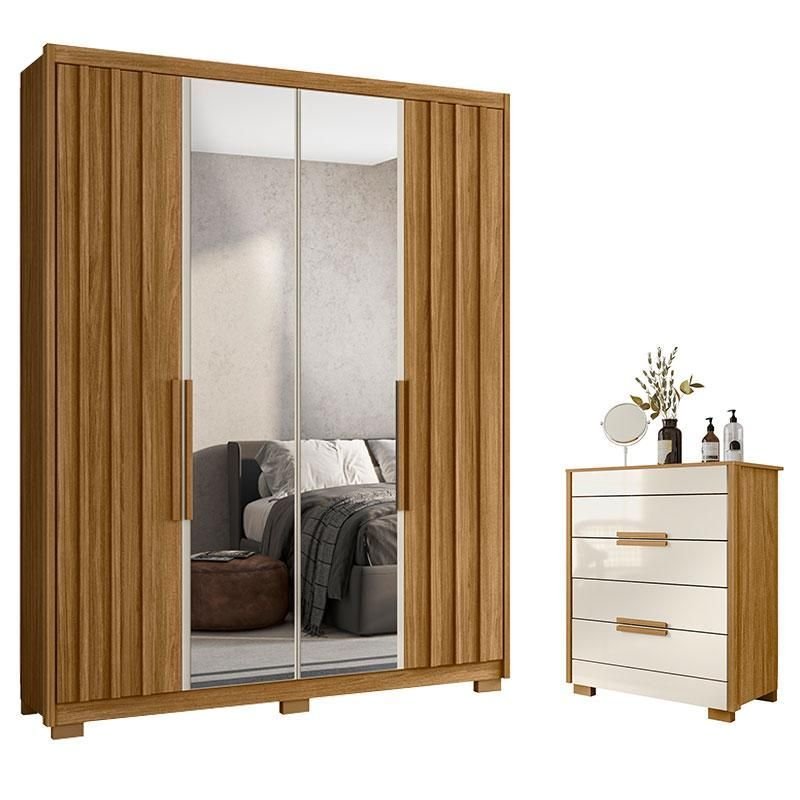 Guarda Roupa Solteiro Califórnia e Cômoda Dhara Freijó Off White com ...