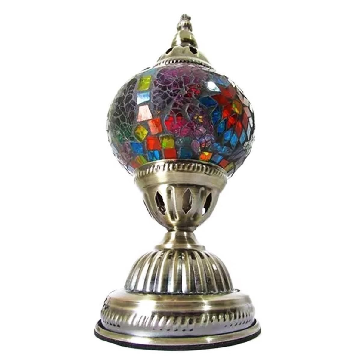 Abajur Turco Mosaico Metal Vidro Mesclado Bivolt 28 Cm | MadeiraMadeira