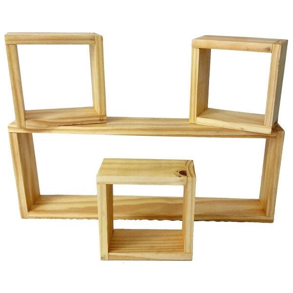 Kit Nicho Decorativo Madeira Rústico Conjunto 4Pç Cru | MadeiraMadeira