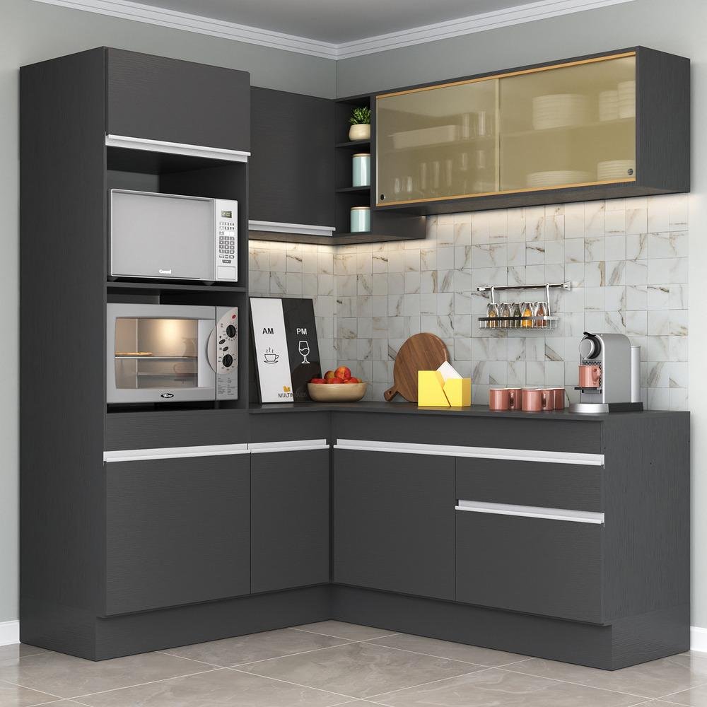 Armário de Cozinha Completa de Canto com Rodapé Veneza Multimóveis ...