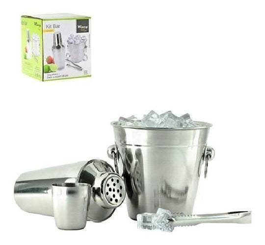 Kit Bar Coqueteleira 500ml Inox Balde Gelo Pegador Ixb04003 ...