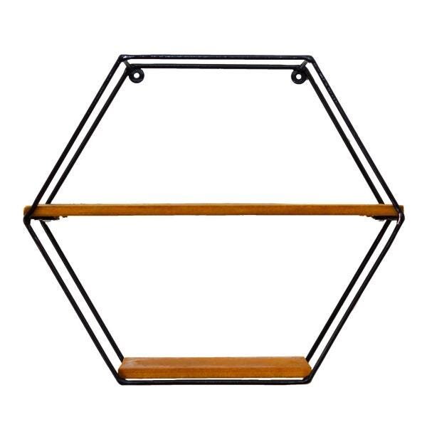 Nicho Prateleira Hexágono Metal Aramado E Madeira Preto | MadeiraMadeira