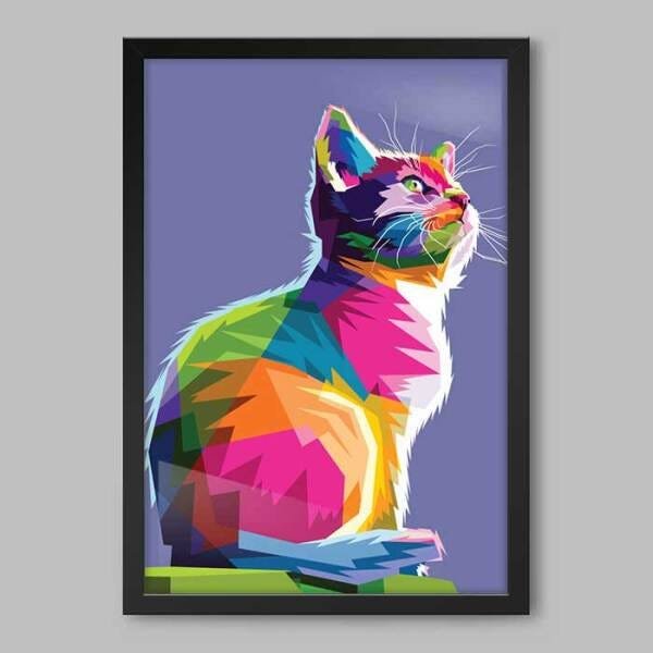 Quadro Infantil Gato Colorido I - 20x30cm - Moldura Caixa Preto ...