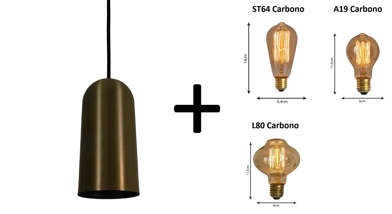 Kit Decorativo Pendente 1870 Alumínio Bronze/Preto 15 cm + 1 Lâmpada ...