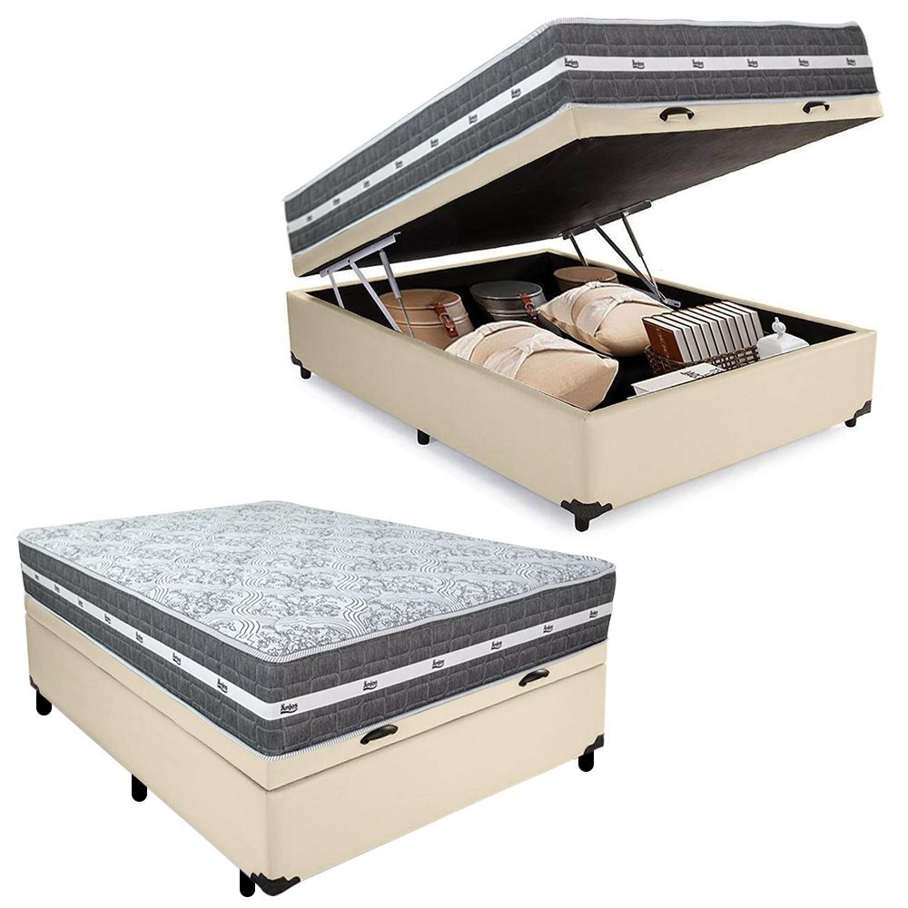Cama Box Baú Casal Sintético + Colchão Anjos Black Graphite Molas ...