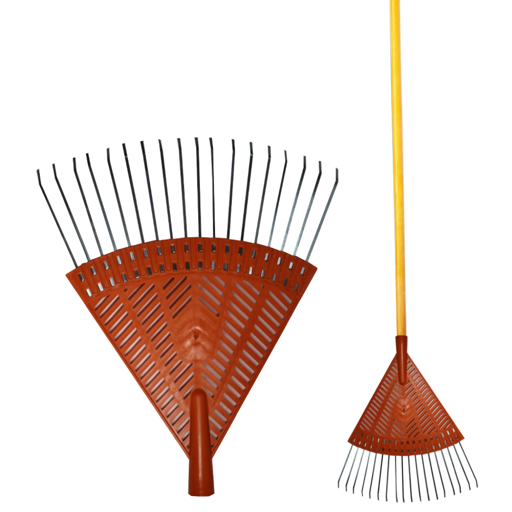 Rastelo Vassoura Plástica e Aço 18 Dentes Cor Laranja com Cabo de ...