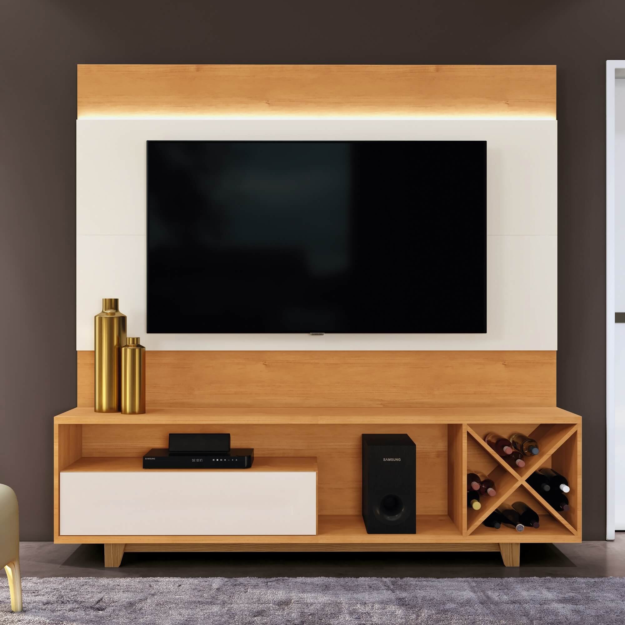 Home para TV até 65'' com Led 1 Gaveta Detroit Mavaular:NATURALLE / OFF ...