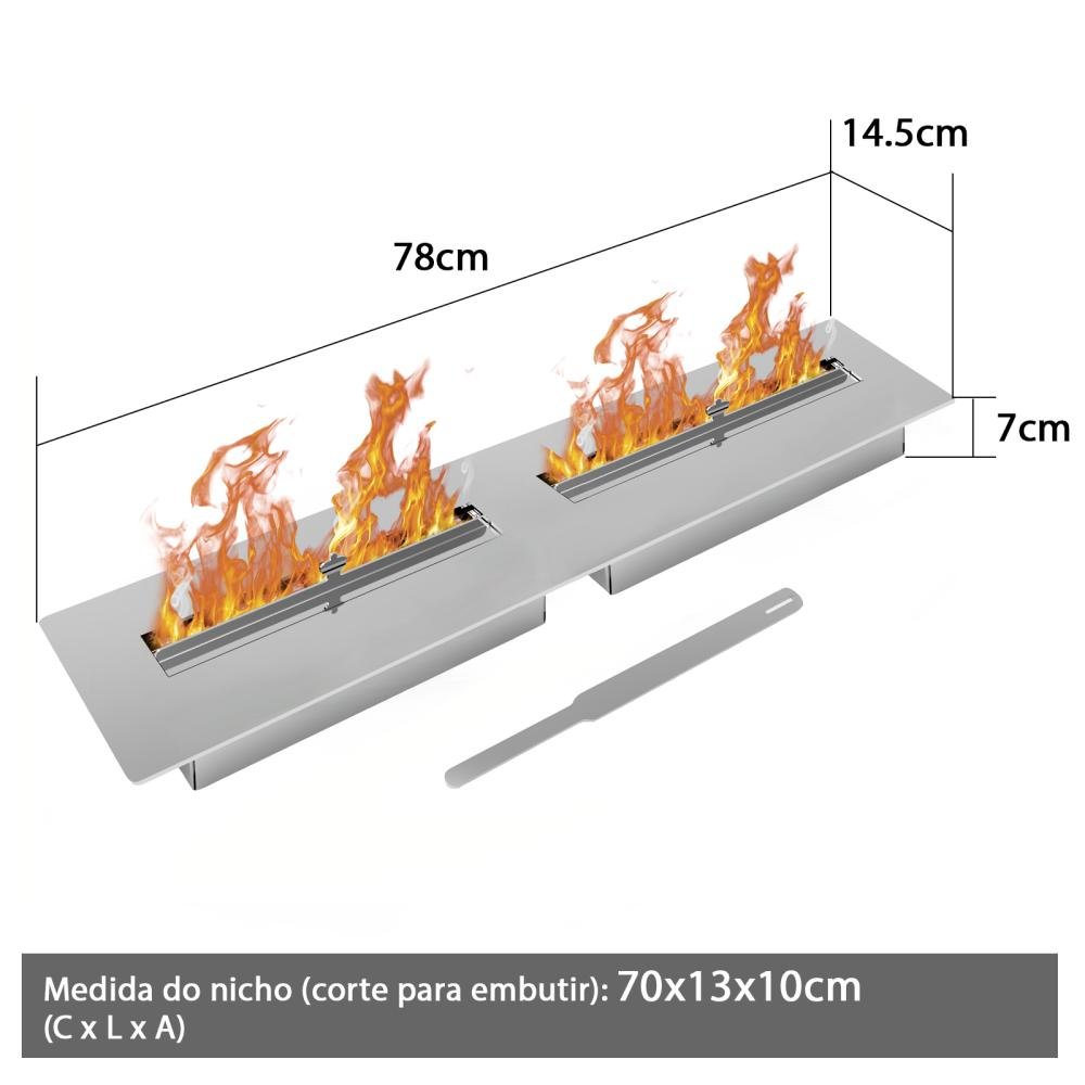 Lareira Ecológica Dupla Aquecedor Para Embutir Abertura da Chama de 78 ...