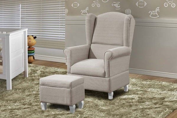 Poltrona Amamentação Elizabeth Provençal com Puff Linho Bege ...