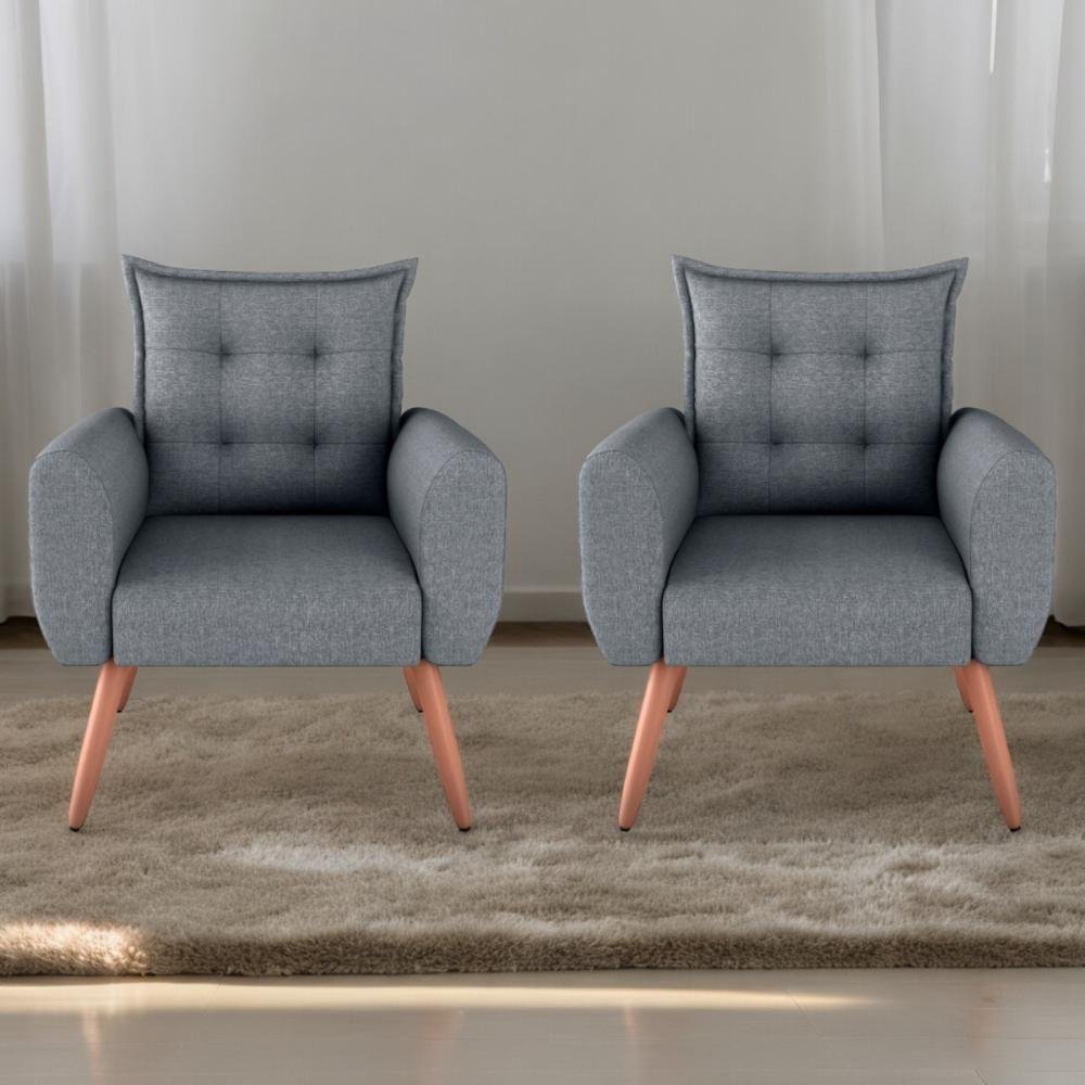 Conjunto de Poltronas Decorativas Atlas Linho Cinza Saturno ...