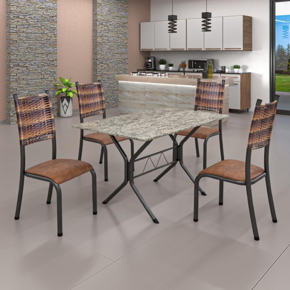 Conjunto De Mesa Lisboa Com 4 Cadeiras 1,20m Madmelos Dark / Granitado | MadeiraMadeira
