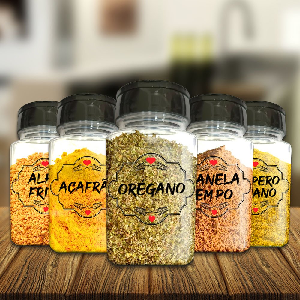 Pote Tempero Kit 8 Potes+24 Etiquetas Adesivas Porta Condimento Q170 ...