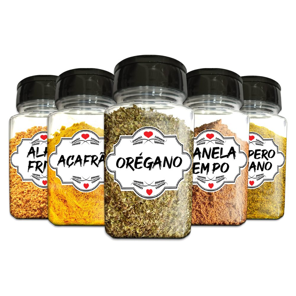 Pote Tempero Kit 8 Potes+24 Etiquetas Adesivas Porta Condimento Q170 ...