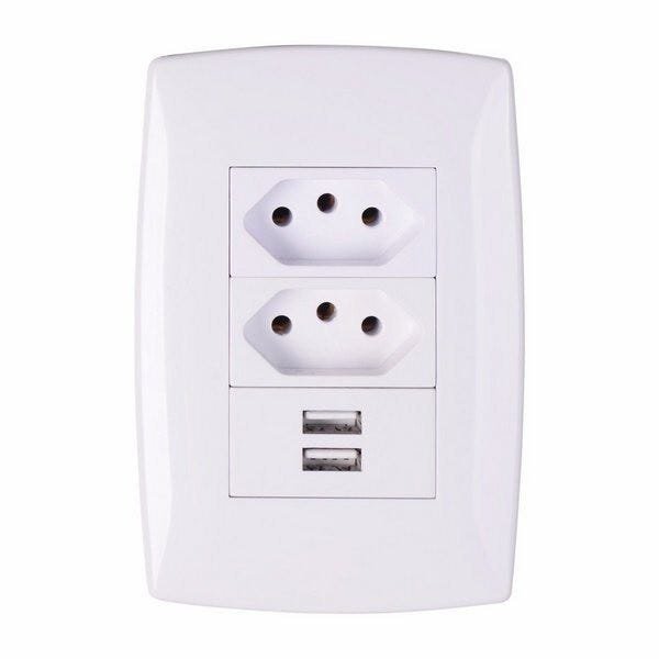Tomada de Parede 4x2 com USB Duo 2 Tomada 2 USB | MadeiraMadeira