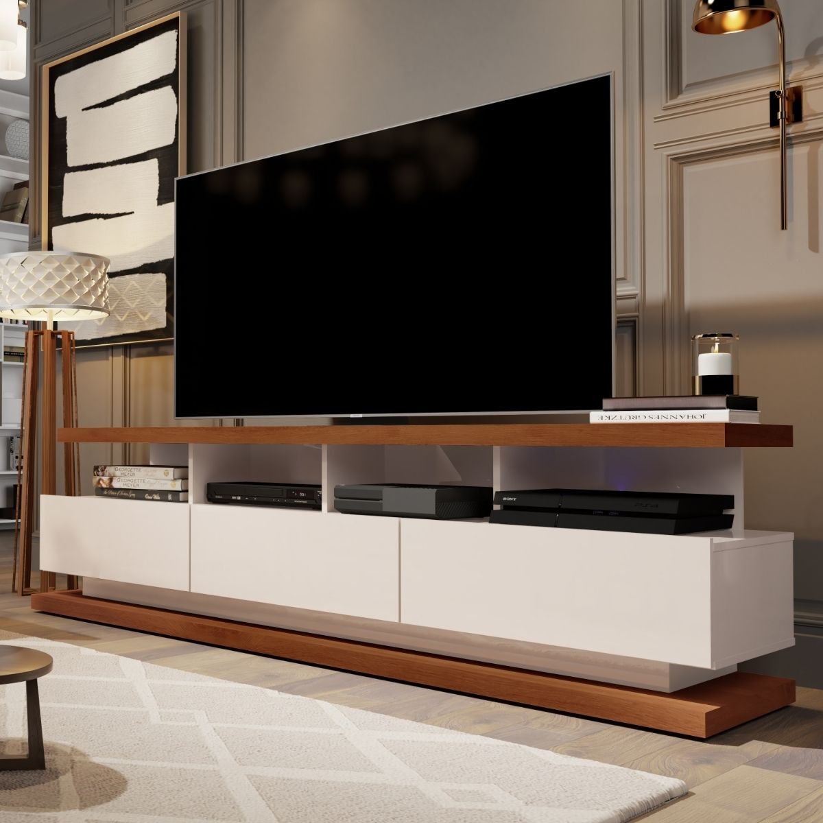 Rack para Sala Tv até 65 Polegadas com 3 Gavetas - Mod.2015 Cor:off White/freijó | MadeiraMadeira