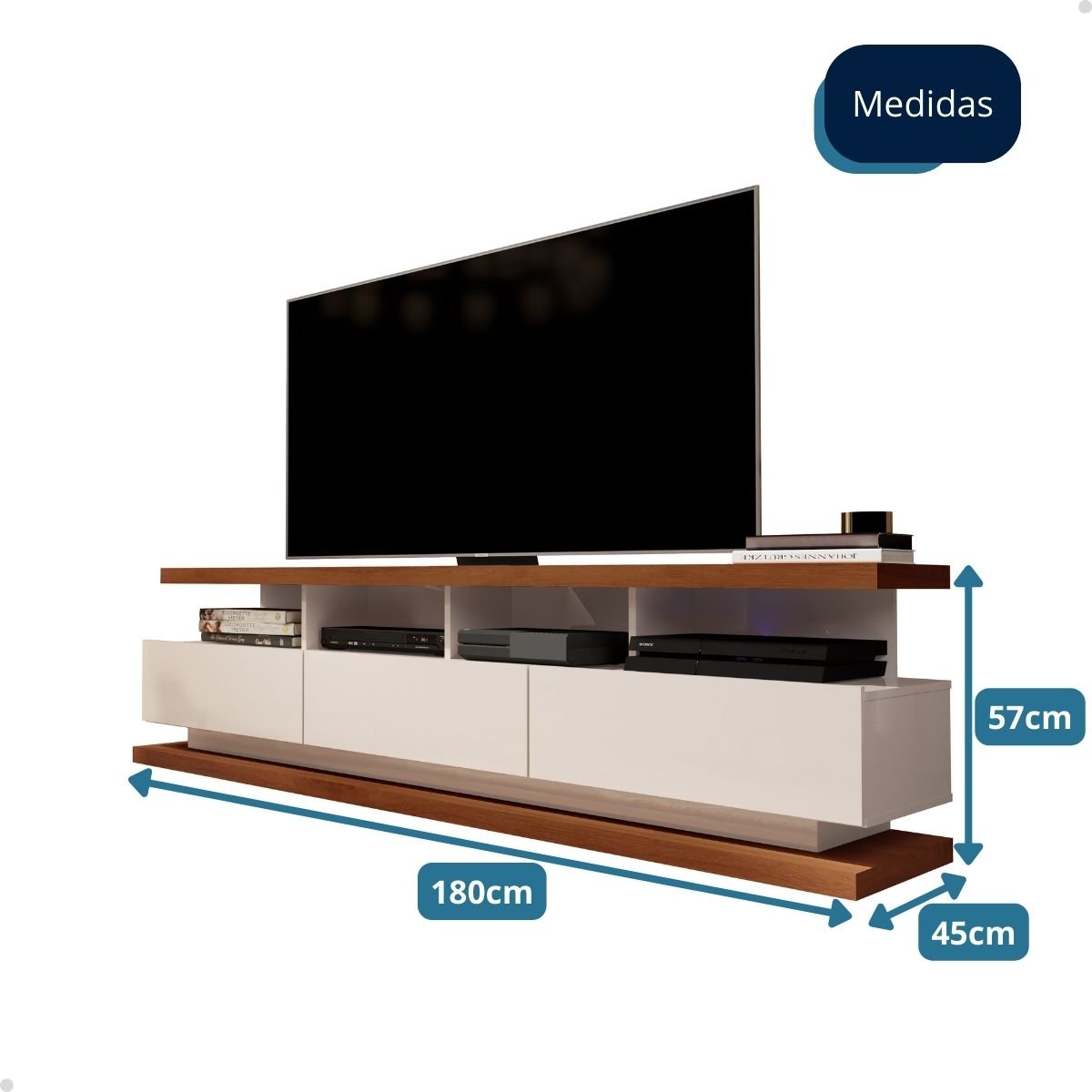 Rack para Sala Tv até 65 Polegadas com 3 Gavetas - Mod.2015 Cor:off White/freijó | MadeiraMadeira