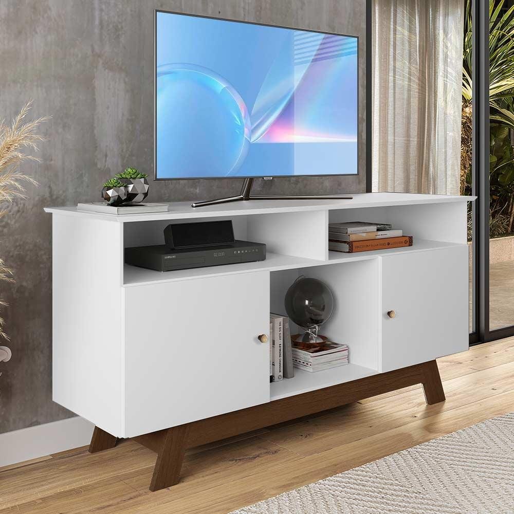 Rack Para Sala Estilo Retrô Branco Porto Luapa | MadeiraMadeira