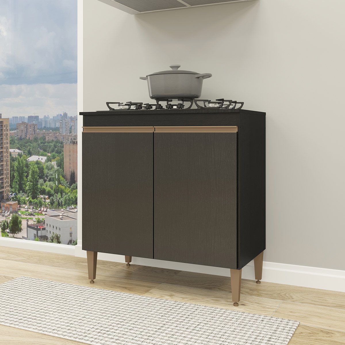 Balcão Cooktop para Cozinha Sabrina com 2 Portas 80x52cm Preto 0467 ...