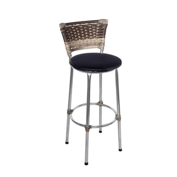 Jogo de Mesa Bistrô Cromado Tampo Preto Redondo 4 Banquetas Junco ...