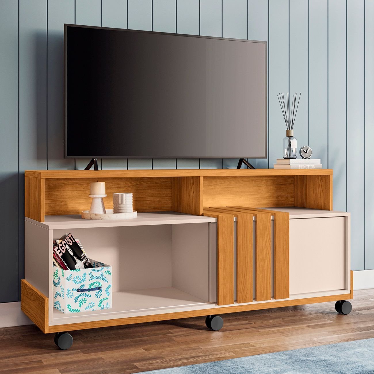 Rack Bancada de Tv 50 Pol 136cm Graci Cinamomo/off White - Hb Móveis | MadeiraMadeira