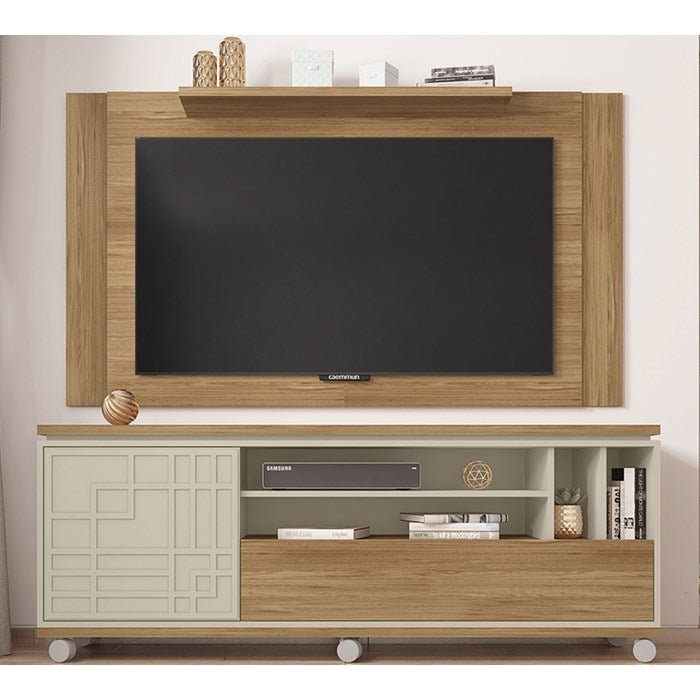 Bancada Form e Painel Multiplus TV 55 Pol Buriti Off White Caemmun ...