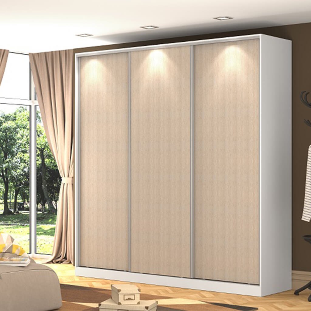 Guarda Roupa Closet 220cm 3 Portas 100% Mdf Branco Noce | MadeiraMadeira