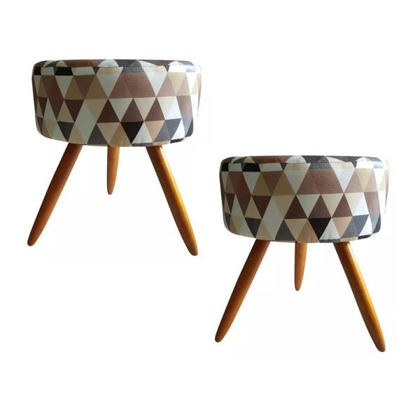 Kit 2 Puffs Banqueta Redonda Suede Estampado Triângulo Bege ...