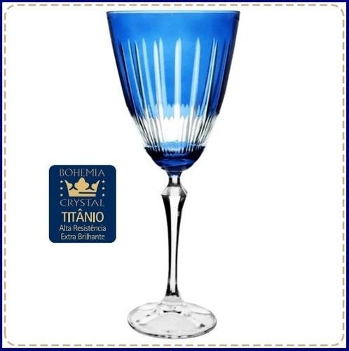 Taça Cristal Bohemia Lapidado para Vinho Tinto Modelo Elizabeth - Azul ...