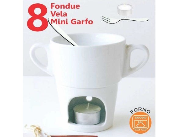 Kit 8 Fondue Individual caneca Porcelana Branca 250ml (ACOMPANHA ) 2ª ...