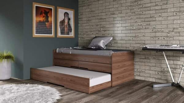 Cama Bibox Solteiro Robel Juliette com 2 Gavetas Cappuccino | MadeiraMadeira