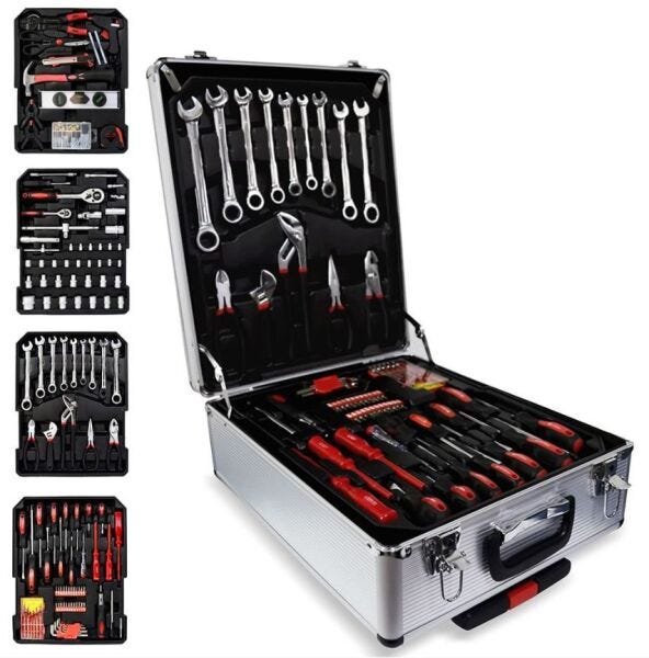 Caixa de Ferramentas com Roda: 186 Peças com Chaves Catracadas ...