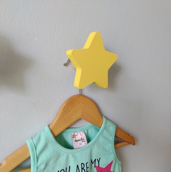3 Ganchos de parede pendurador Colorido MDF Estrela - Amarelo ...
