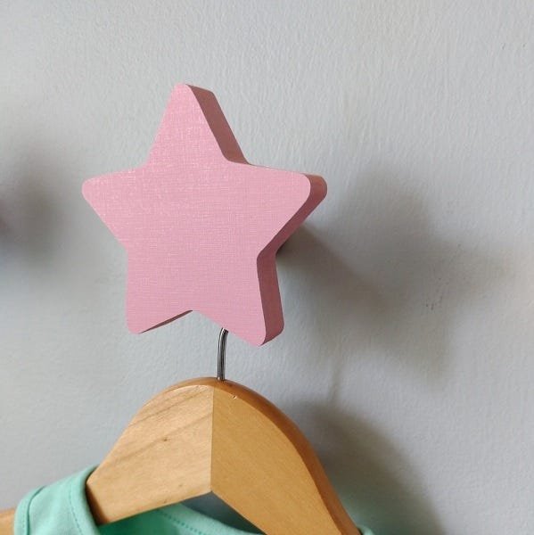 3 Ganchos de parede pendurador Colorido MDF Estrela - Rosa | MadeiraMadeira