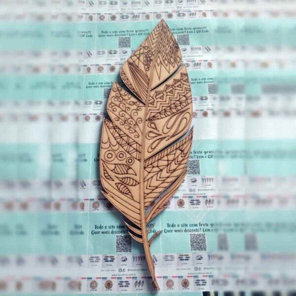 Quadro 3 Penas - Rústico Escultura de Parede - 17 X 48cm | MadeiraMadeira