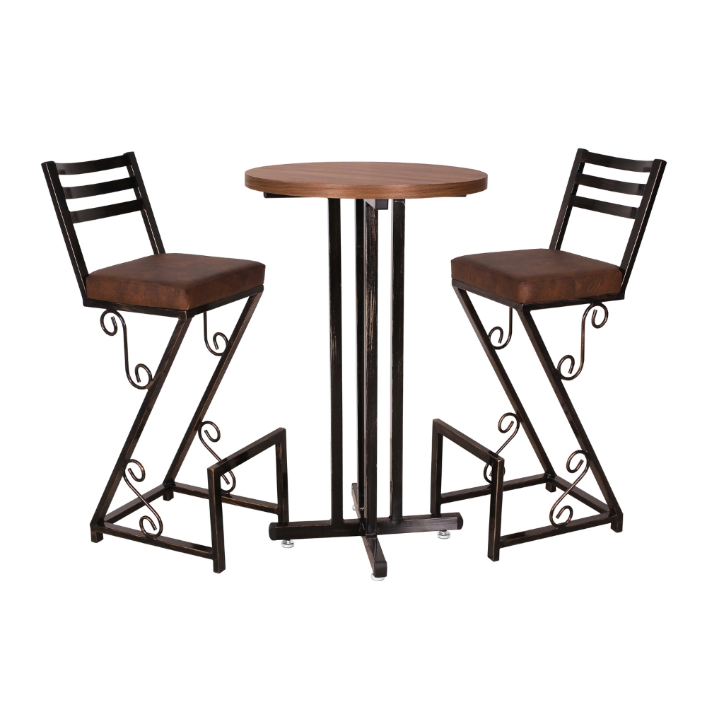 Conjunto Mesa Bistrô Alta Com 2 Banquetas Com Encosto Estofada | MadeiraMadeira