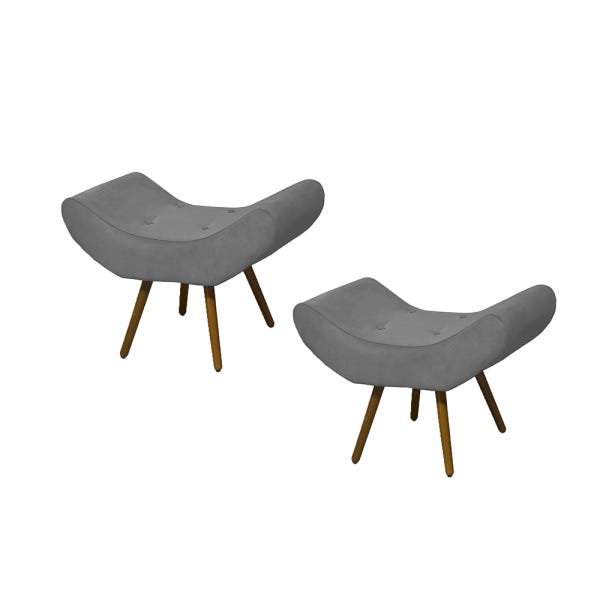 Kit 2 Puffs Banqueta Emília Suede Liso Cinza | MadeiraMadeira