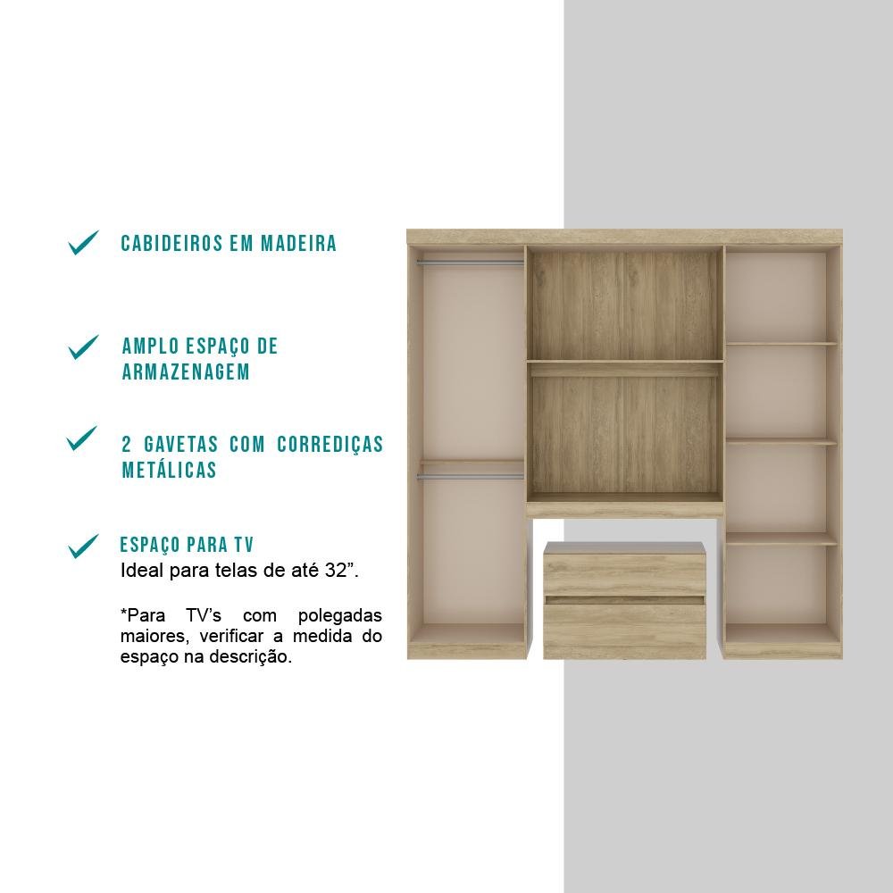 Guarda Roupa Casal 6 Portas 2 Gavetas Porto Noce Carraro | MadeiraMadeira