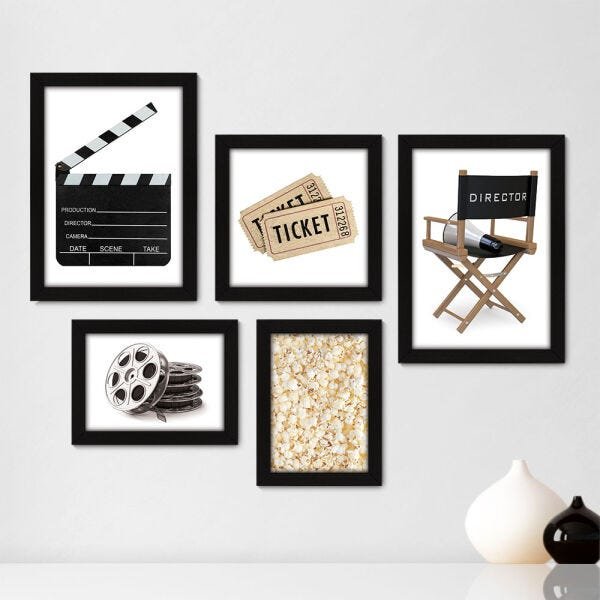 Kit Com 5 Quadros Decorativos - Cinema - Filmes - Movie - Sala ...