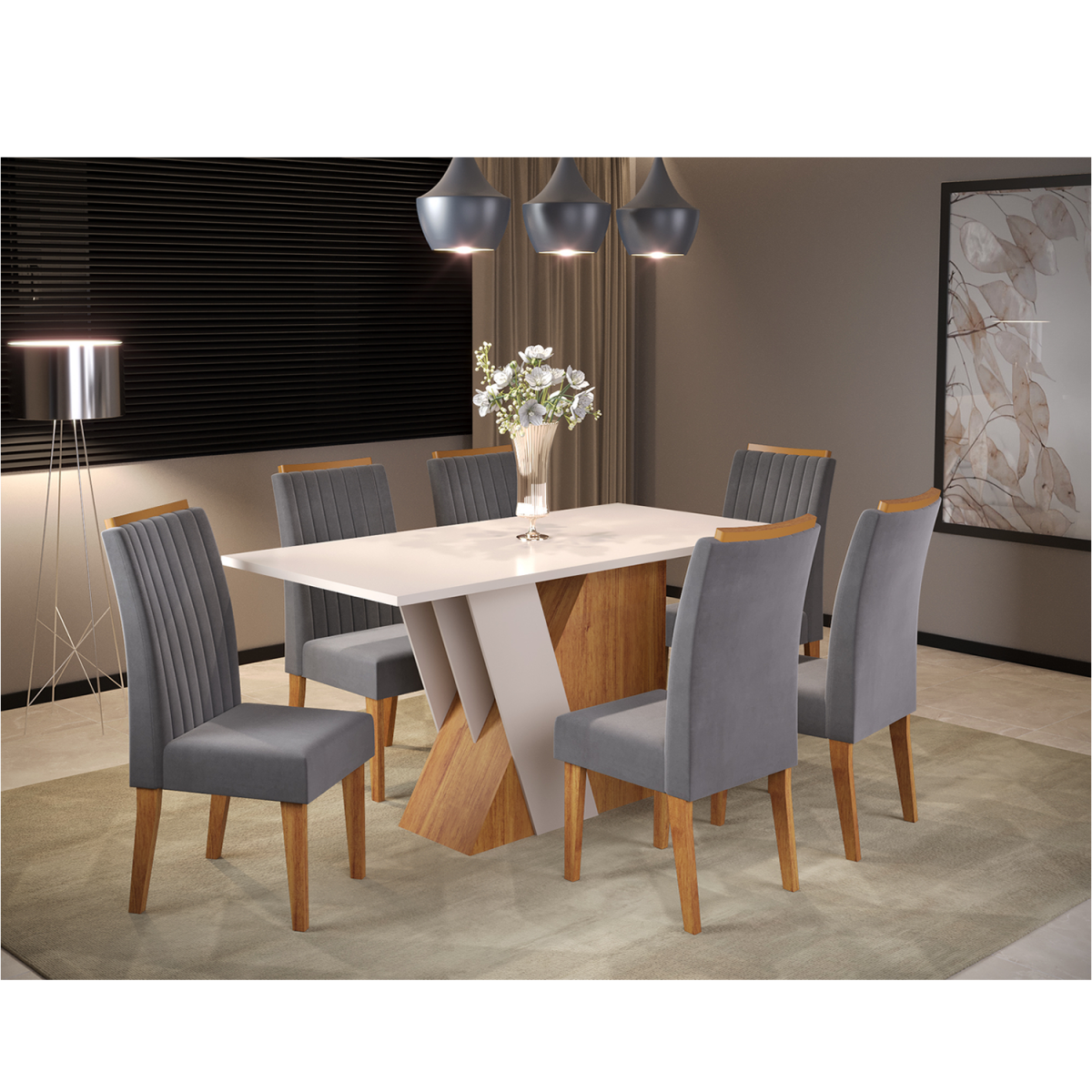 Mesa de Jantar Retangular Loreal C/6 Cad Fran Mel/blonde/grafite | MadeiraMadeira