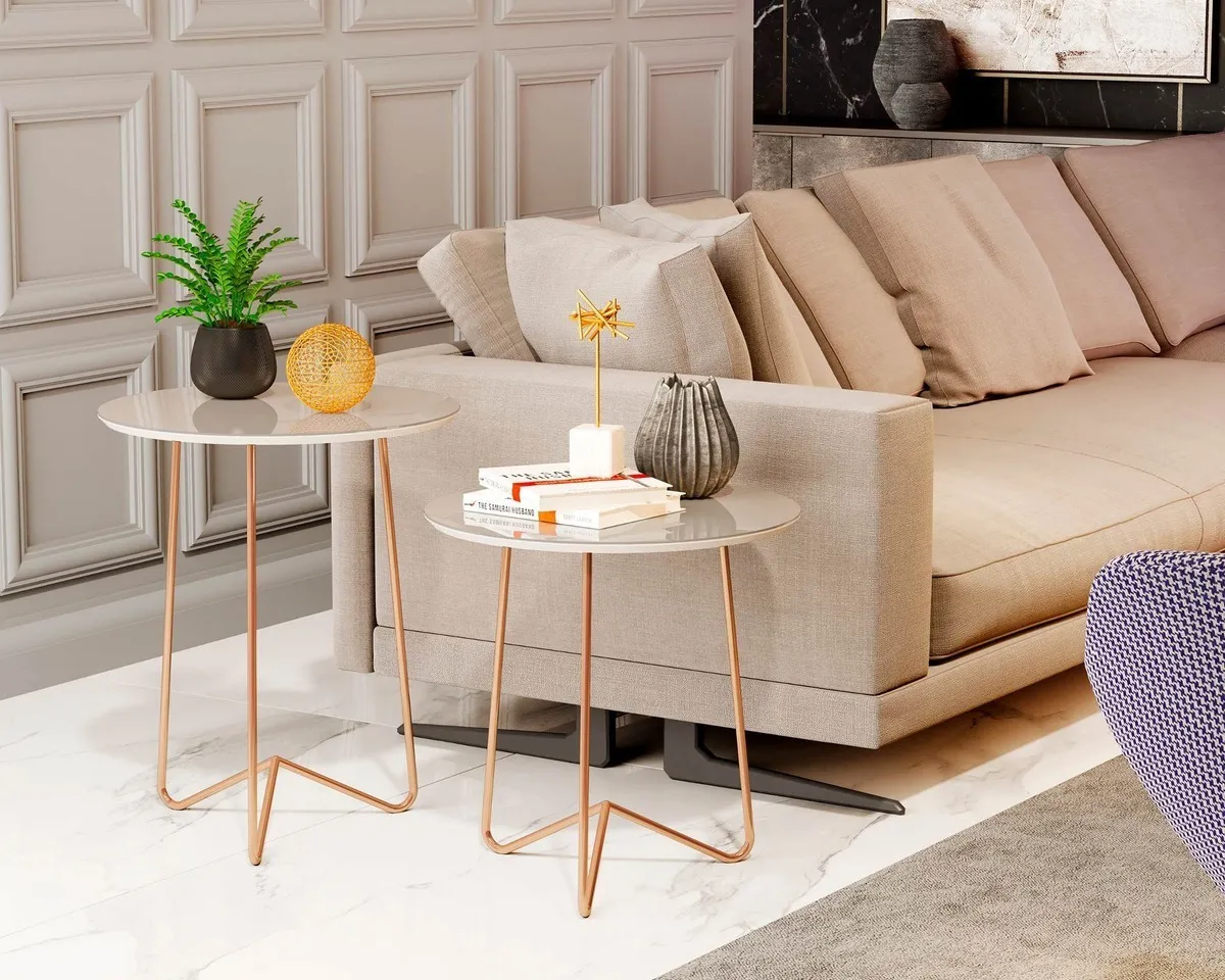 Kit Mesas Laterais Roma Cobre Com Vidro 60-50 - Industrial | MadeiraMadeira