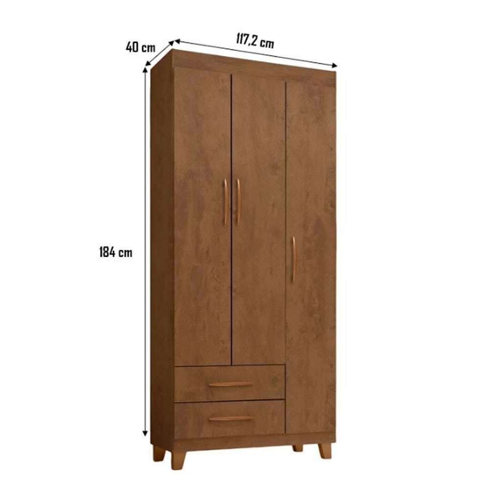 Guarda Roupa Solteiro Sabiá em MDF 3 Portas 2 Gavetas e Pés Madeform ...