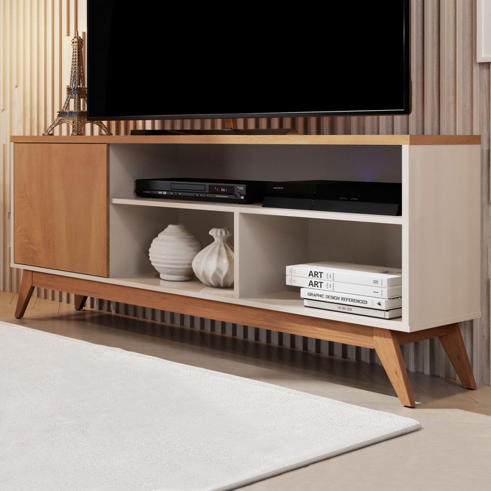 Rack para Tv até 50 Polegadas Malbec Wood 1 Porta Off White/nature ...