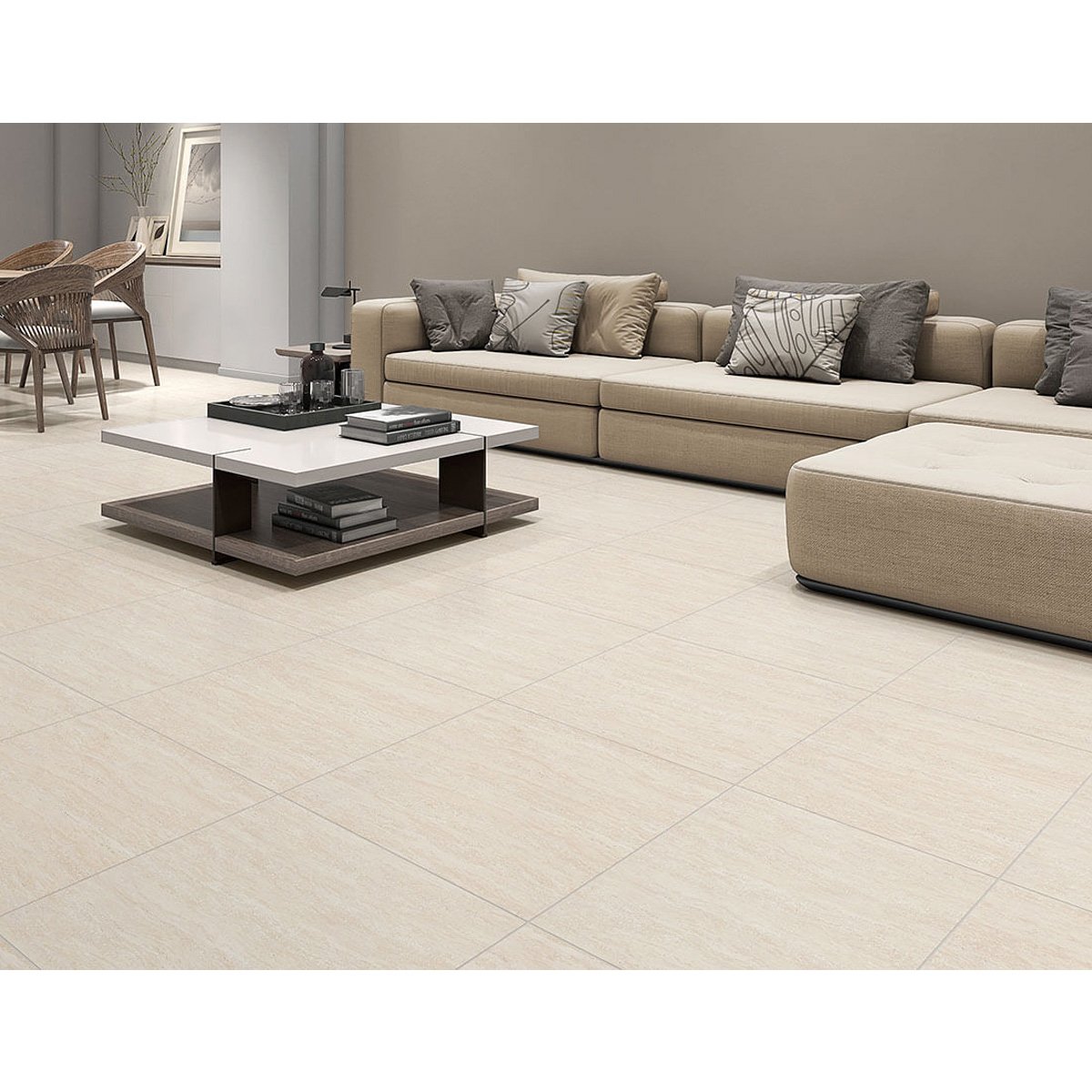 Piso Cerâmico Interno e Externo Acetinado Aries Bege 66x66cm Cx 2,18m² ...