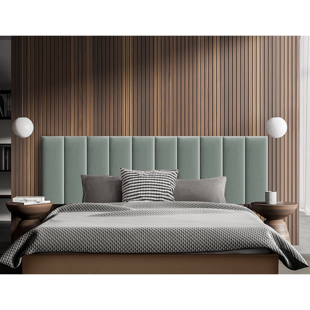 Cabeceira King Modulada Estofada Box Rony 2m Veludo Cinza | MadeiraMadeira