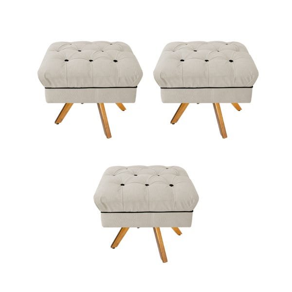 Kit 3 Puffs Mariana Base Giratória de Madeira Suede Bege | MadeiraMadeira