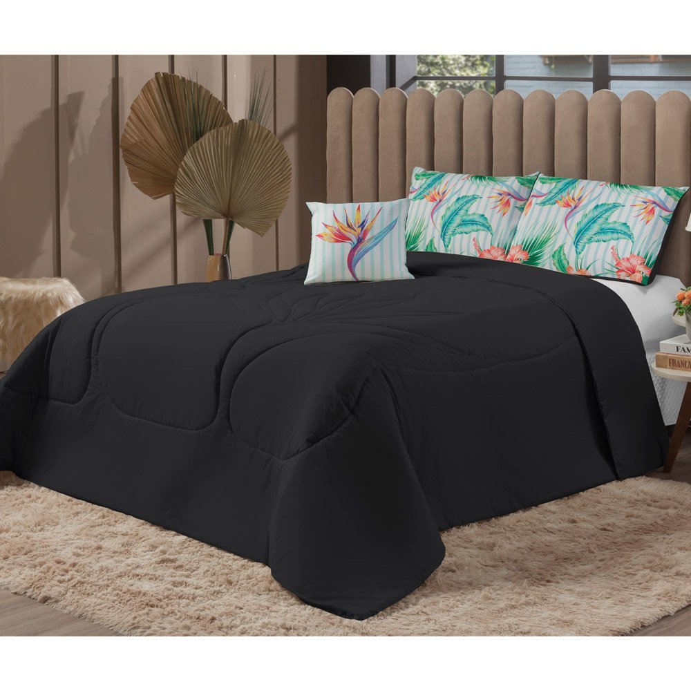 Kit Edredom Queen Livia 5 peças Preto | MadeiraMadeira