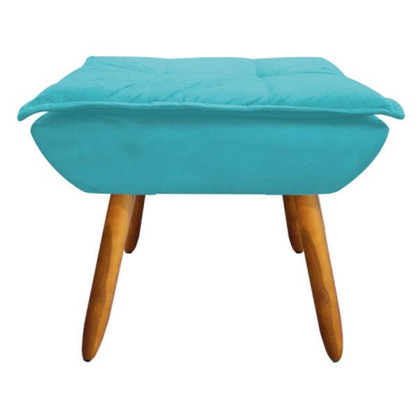 Puff Opala Suede Azul Turquesa Pés Palito Castanho Dmov | MadeiraMadeira